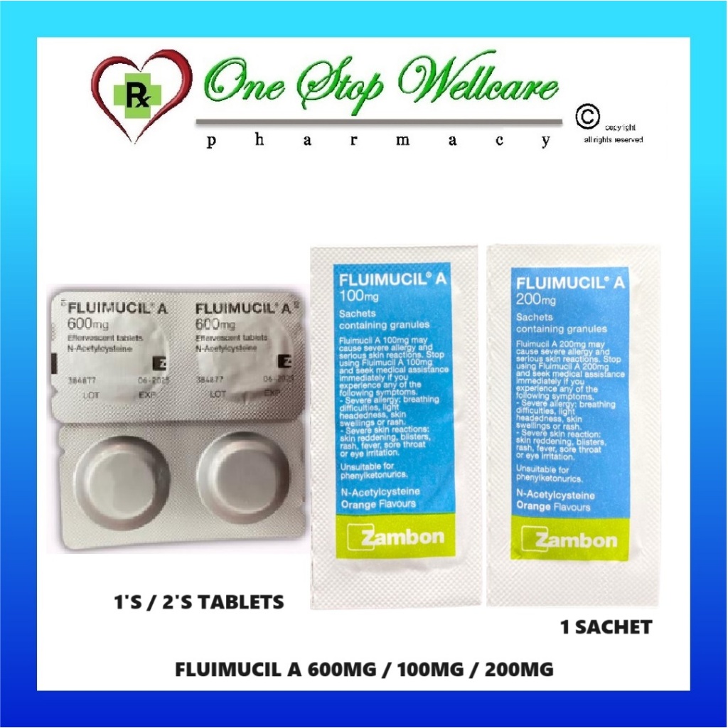 FLUIMUCIL A 600MG EFFERVESCENT TABLETS 1'S / 2'S / 100MG / 200MG ...