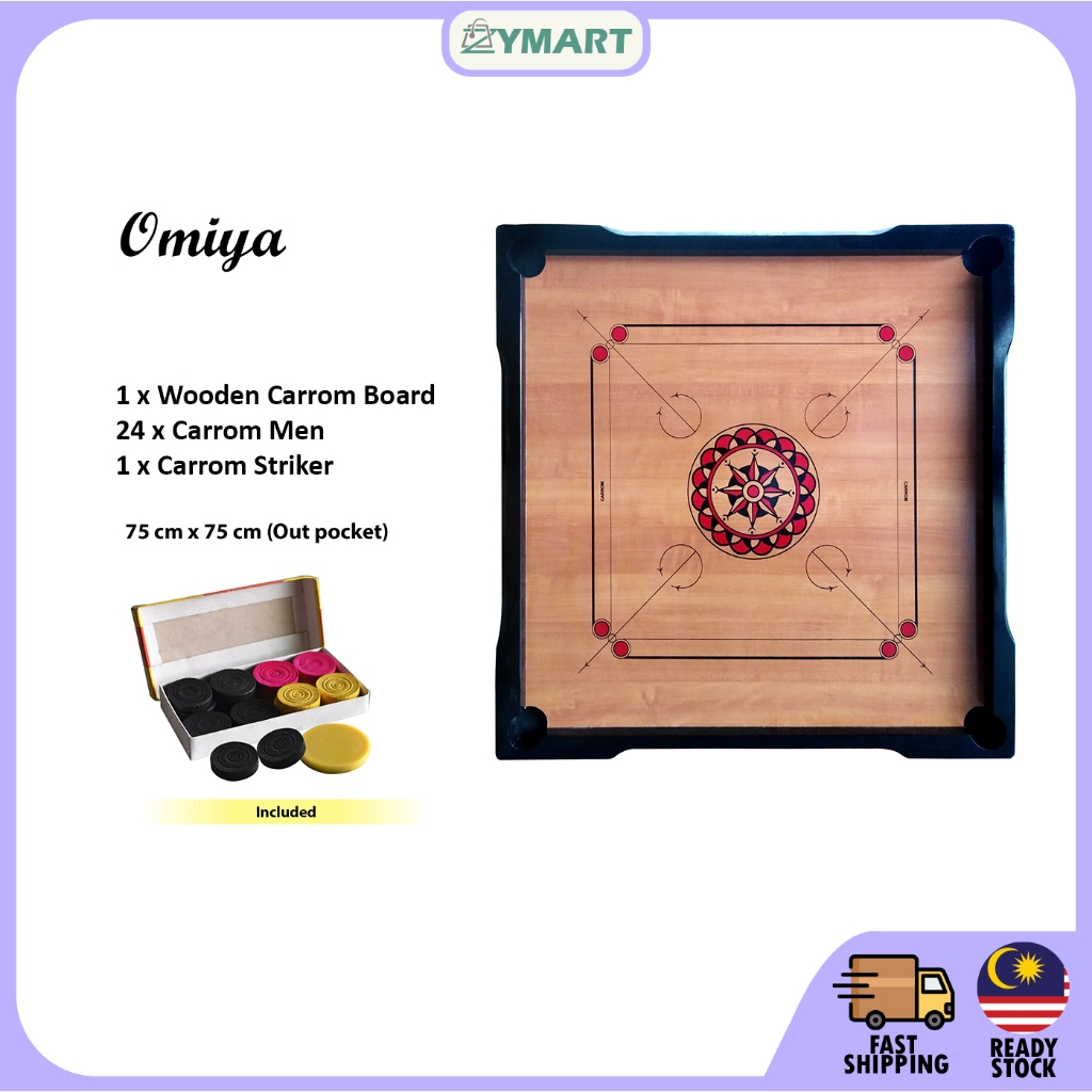 Classic Wooden Carrom Board 75cm x 75cm (Out Pocket) [Free Carrom Men ...