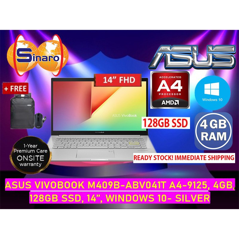 ASUS VIVOBOOK M409B-ABV041T A4-9125, 4GB, 128GB SSD, 14’’, WINDOWS 10 ...