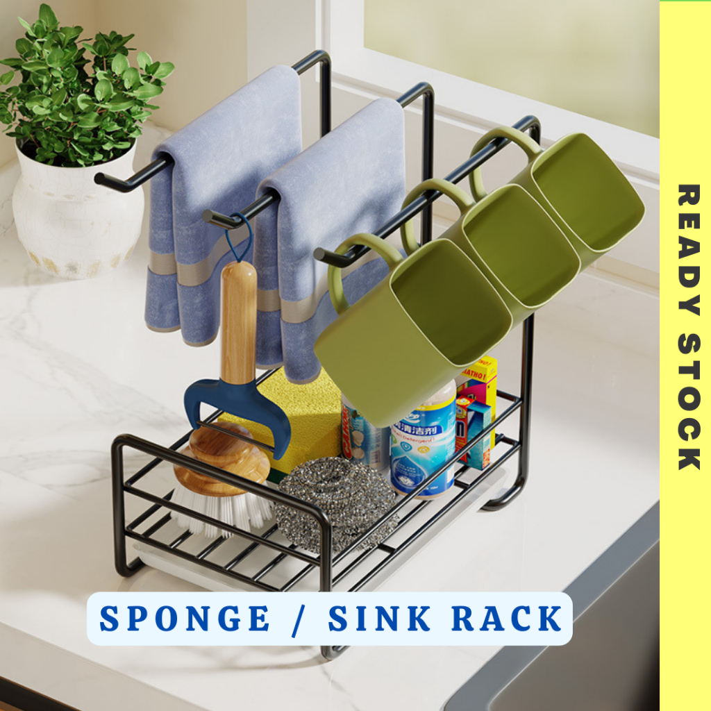 Kitchen Sponge Drain Storage Rack Rak Kain Dapur Wall Mounted Sponge ...