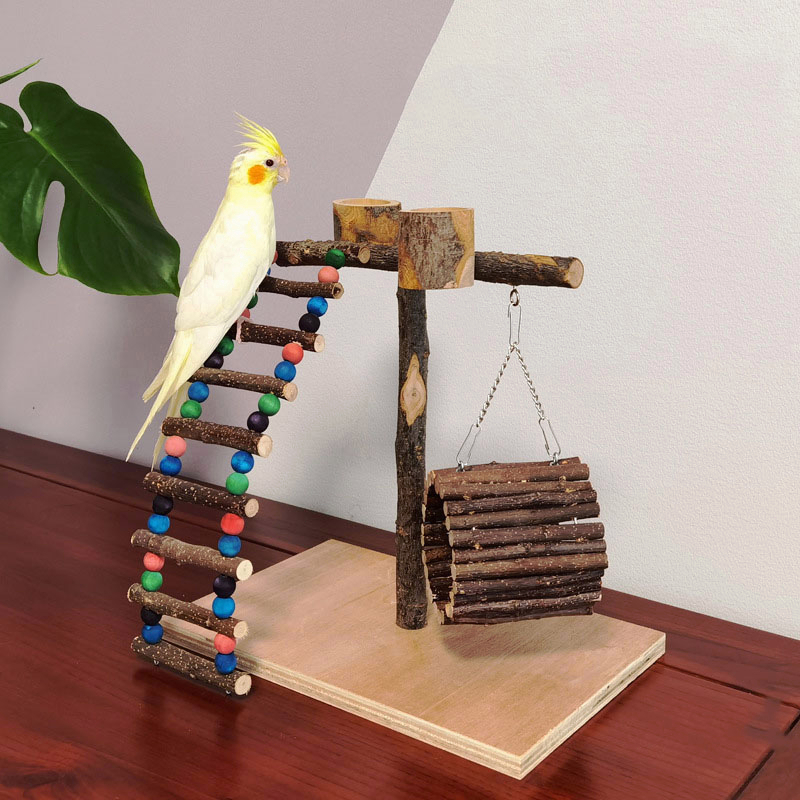 Small Bird Cage Non-Toxic Natural Wood Rope 6 PCS Bird Parrots Toy Set ...