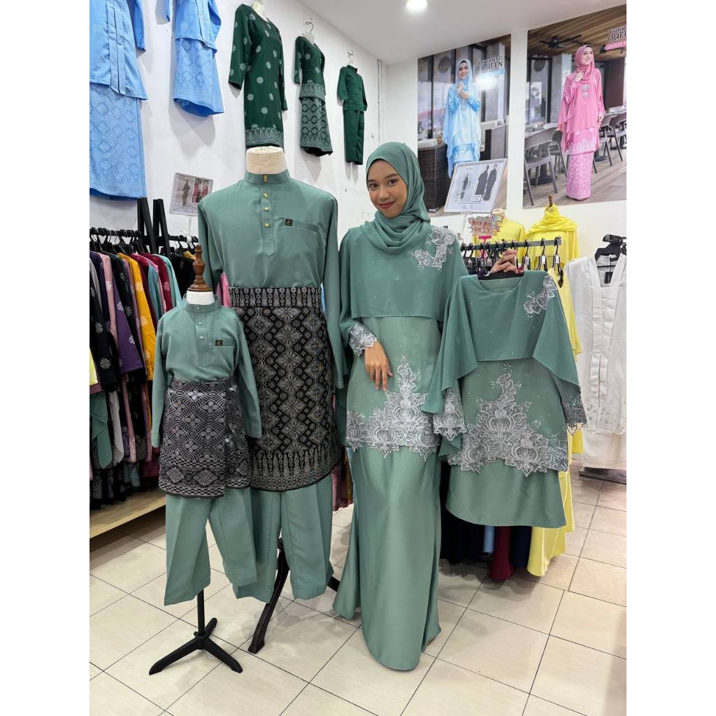 SET FAMILY NATASHA / PINE GREEN / NEW DESIGN RAYA /SET RAYA / BAJU RAYA ...