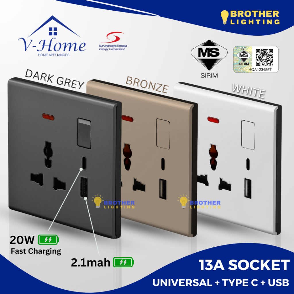 [SIRIM] VHome® Switch UV Skin Texture Premium Switches Grey/Bronze ...