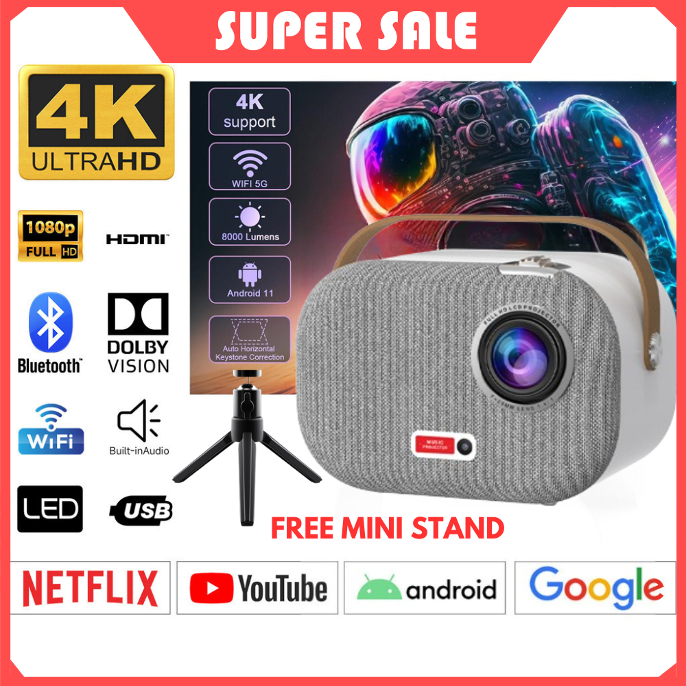 Projector 4K Android 9.0 10000 Lumens 2+32GB Dual WiFi Wireless ...
