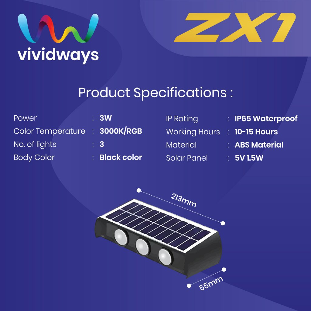 K2 VIVIDWAYS ZX EDITION SOLAR WALL LIGHT 3000K Warm White/RGB Lampu ...