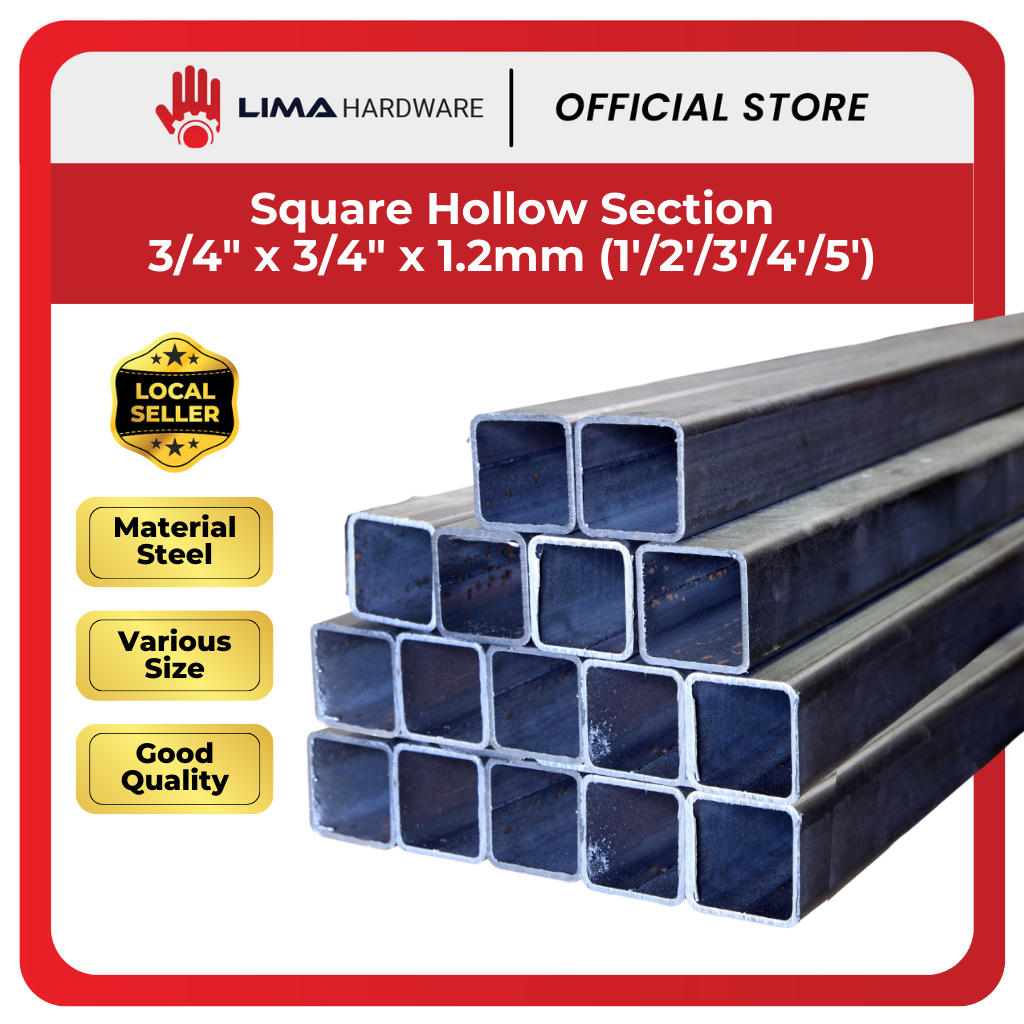 3M/6M Square Hollow Section, Bahagian Berongga Persegi, Alat Binaan 方形空心截面 3/4" x 3/4" x 1.2mm ...
