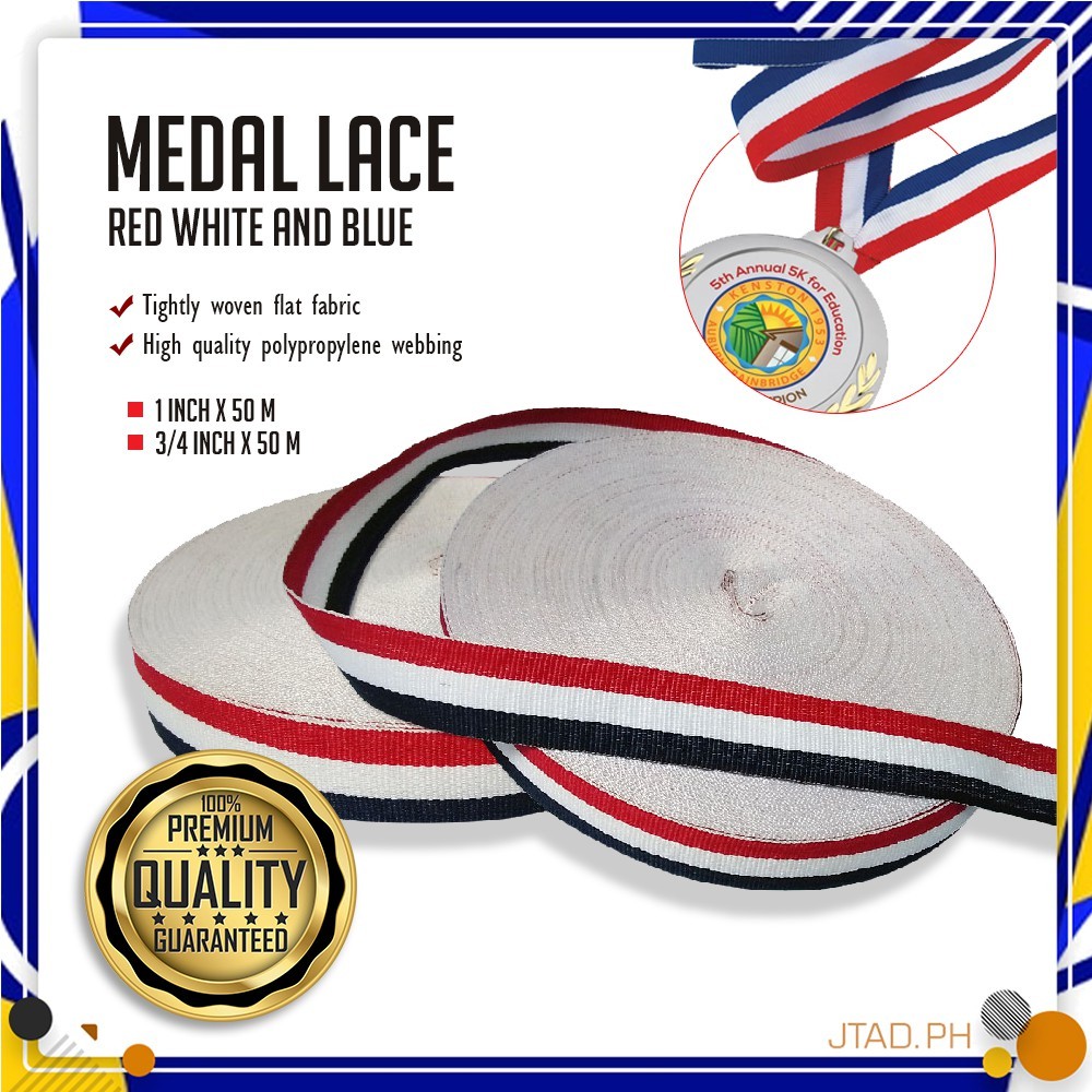 Medal Lace (45 yards per roll) RED / WHITE / BLUE (1inch & 3/4inch ...