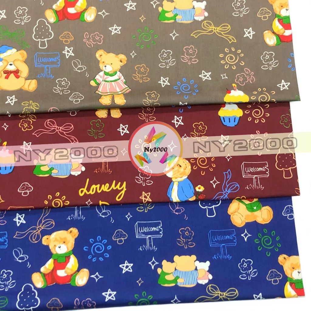 Kain Comb Cotton Corak Teddy Bear Comel (Bidang 60”) / Lovely Day Teddy ...