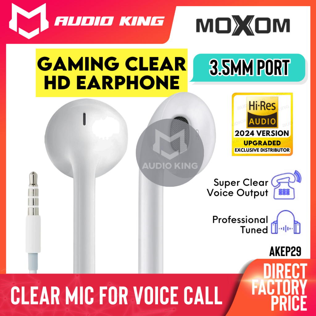 MOXOM Flat In Ear Earphone 3.5mm HD Gaming Stereo Wired Android Laptop PC Earphones With Built ...