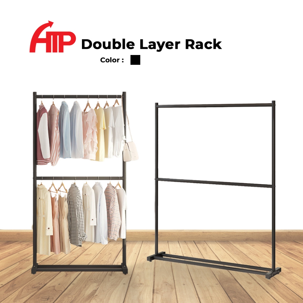 ATP Single Pole Strong Steel Double Layer Clothes Rack - Black/Cream ...