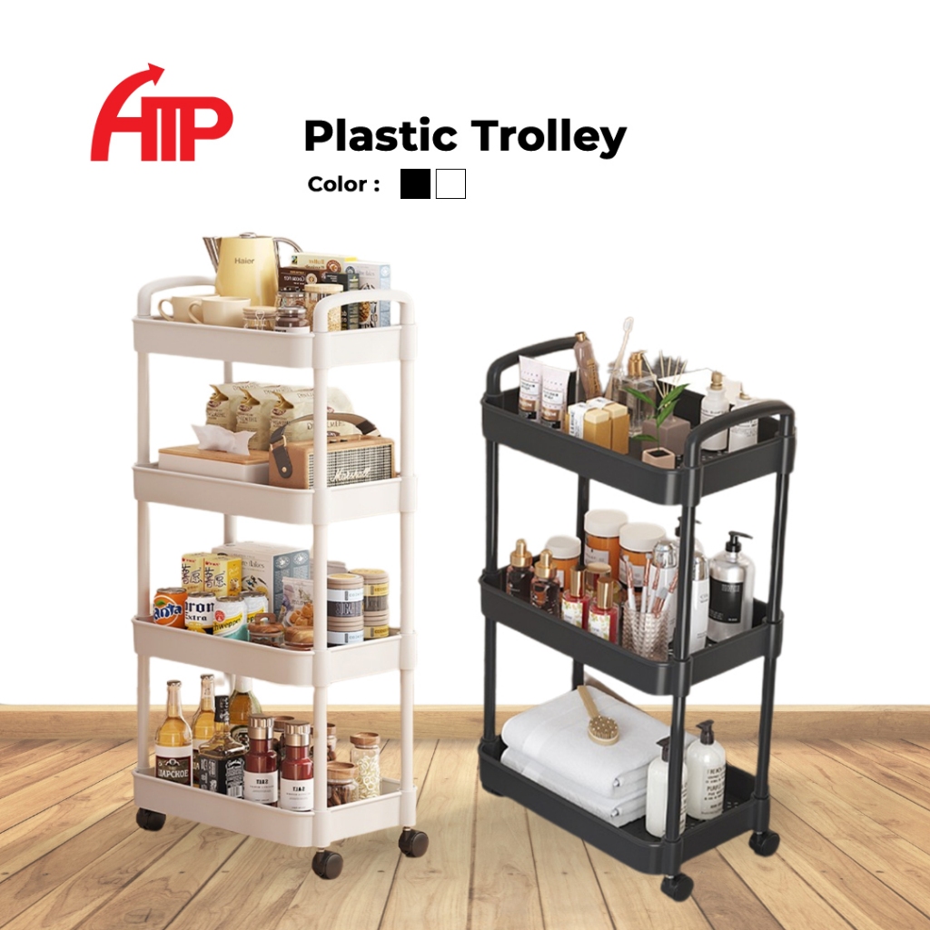 ATP Plastic Trolley 3/4/5 Tier Multifunction Storage Rack - Black/White ...