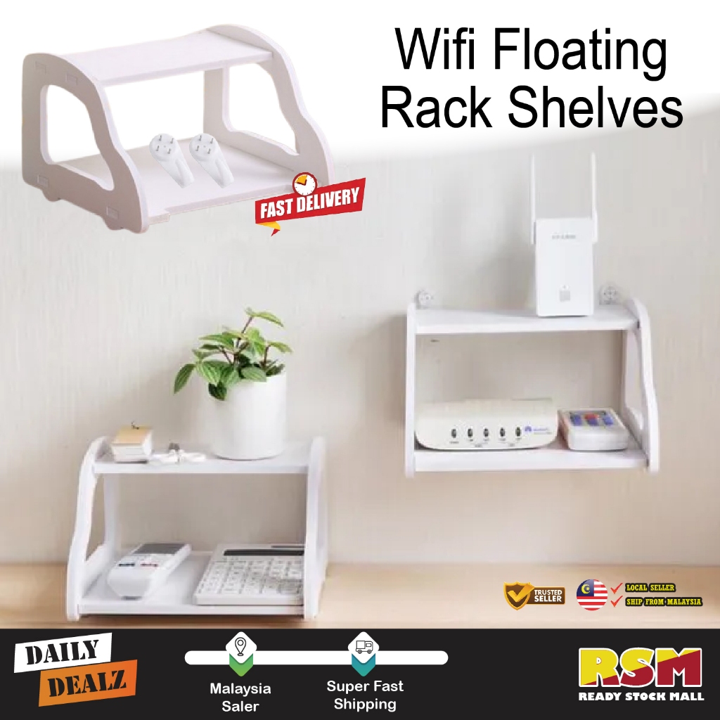 Floating Wall Mount TV Box Router Rack Top Storage WiFi Modem Shelf Box ...