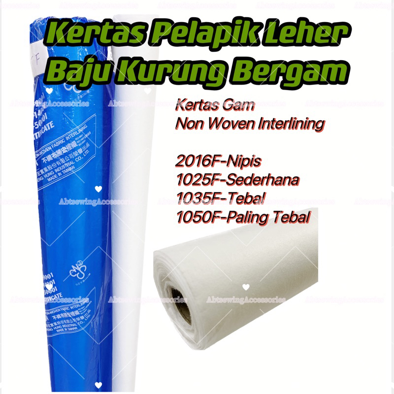 1 Meter Kertas Gam Taiwan/Lapik Kolar/Pengeras Kain Bergam Non Woven ...