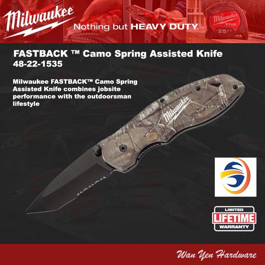MILWAUKEE FASTBACK CAMO SPRING ASSISTED FOLDING KNIFE - 48-22-1535 ...