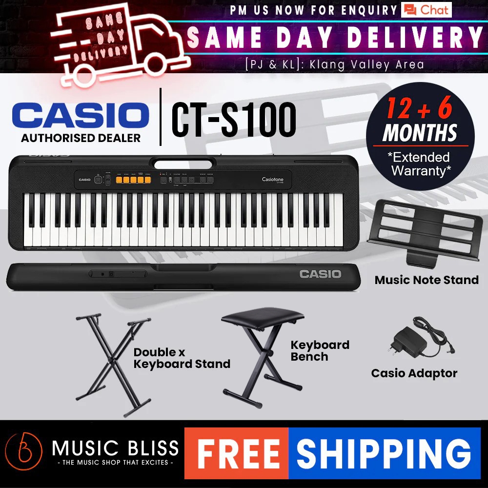 *SAME DAY DELIVERY* Casio CT-S100 61-Keys Casiotone Keyboard with FREE ...