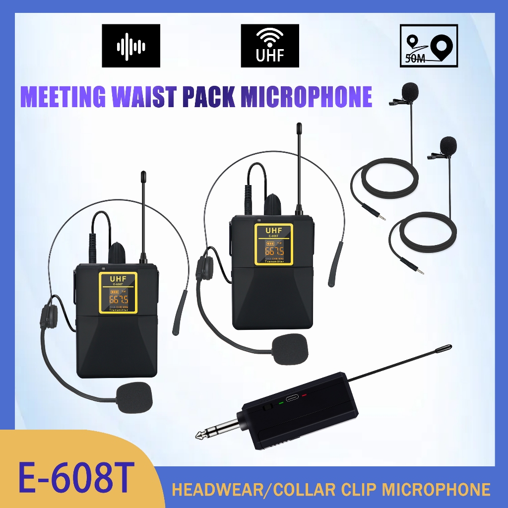 UHF Wireless Microphone Headset with Transmitter and Receiver, LED ...
