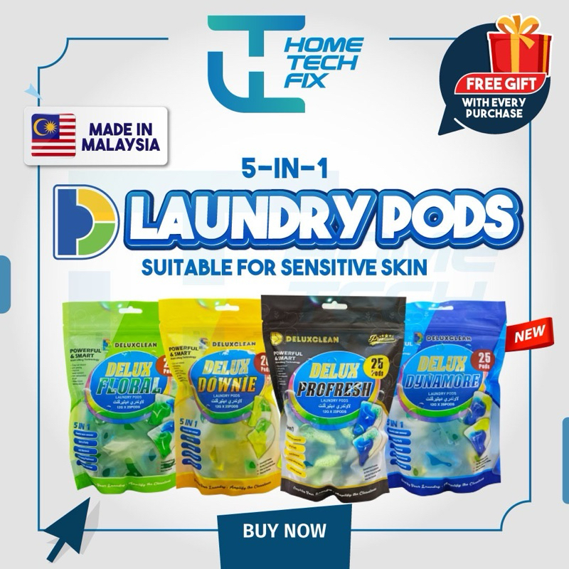DELUXCLEAN 5 IN 1 SUPER LAUNDRY CAPSULE DETERGENT PODS LAUNDRY BEADS 洗衣凝珠/洗涤剂胶囊 | Shopee Malaysia