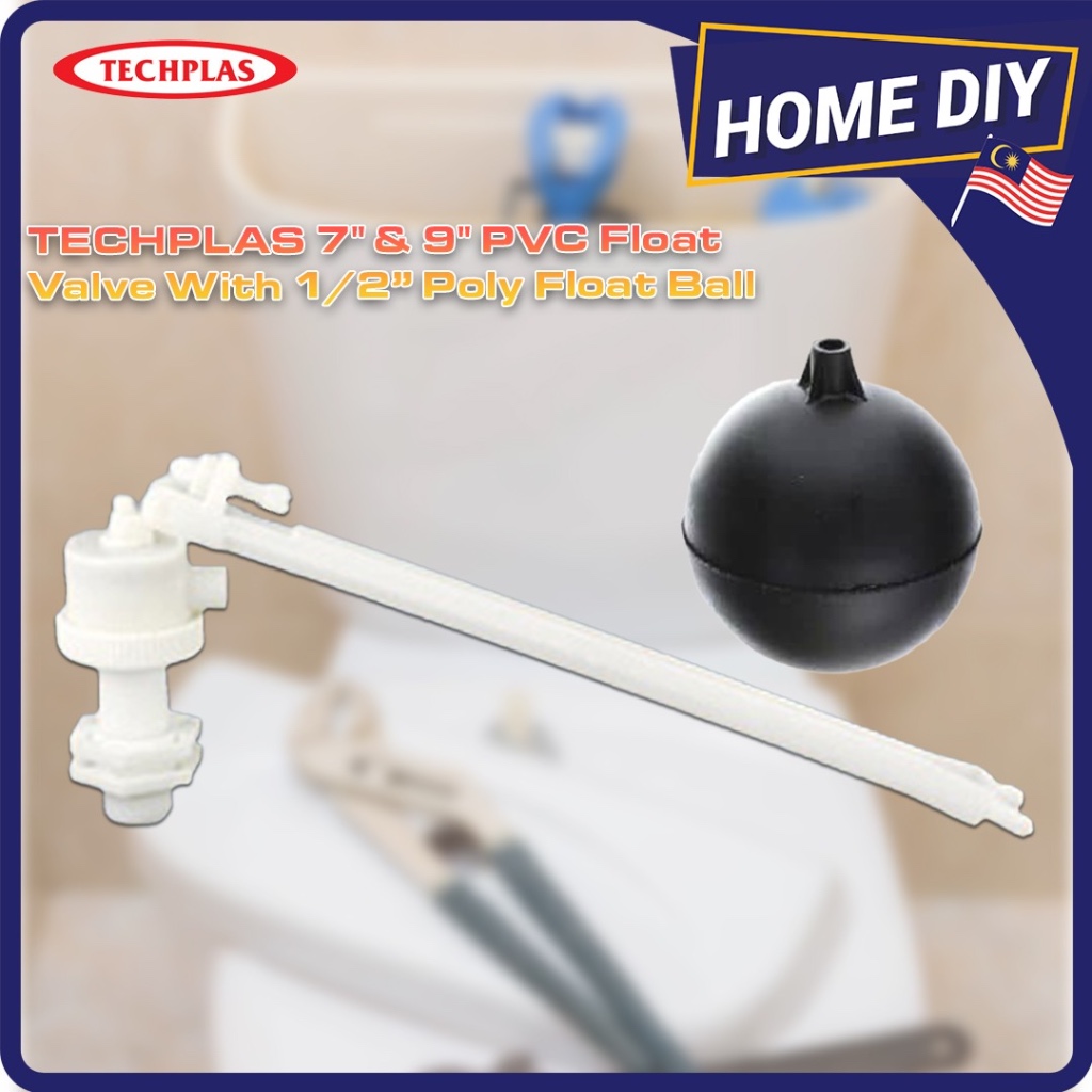 TECHPLAS SIDE INLET FLOAT VALVE WITH 1/2" POLY BALL (9") / PVC FLOAT ...