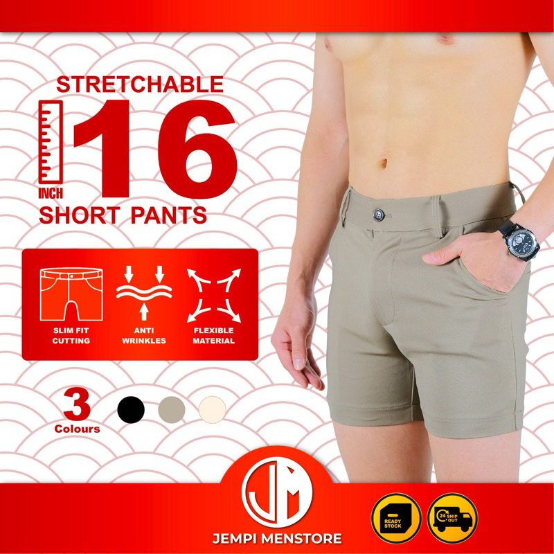 Jempi Menstore Seluar Pendek Lelaki Regang 16Inci 16inch Stretchable men short pants | Shopee ...