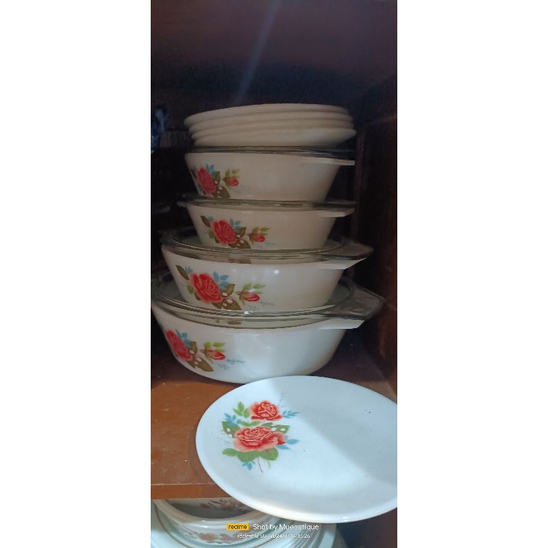 vintage pyrex rose cottage caserol dan piring kuih | Shopee Malaysia