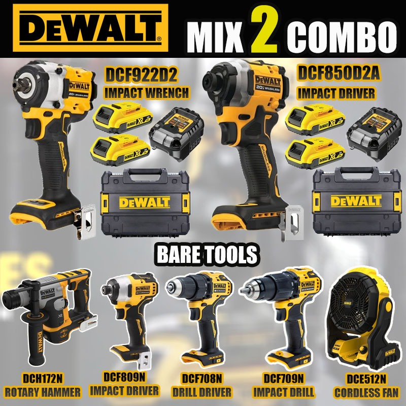 DEWALT DCF850D2A IMPACT DRIVER / DCF922D2 IMPACT WRENCH MIX 2 COMBO SET ...