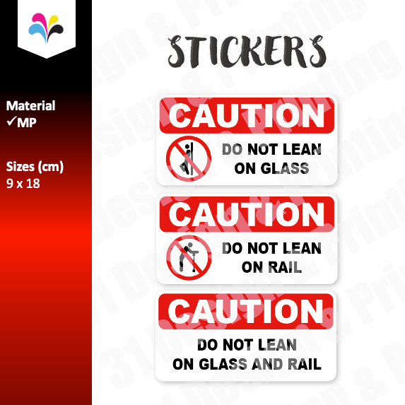 Caution sticker label do not lean on glass rail glass and rail stickers ...