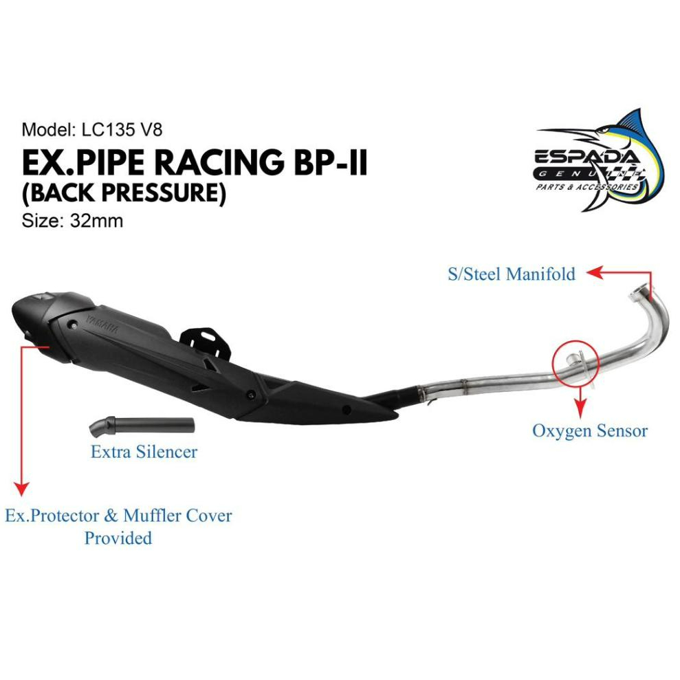 LC135 V8 FI ESPADA RACING STD CUTTING EXHAUST 28MM / 32MM BACKPRESSURE / BACK PRESSURE BP-II BP ...