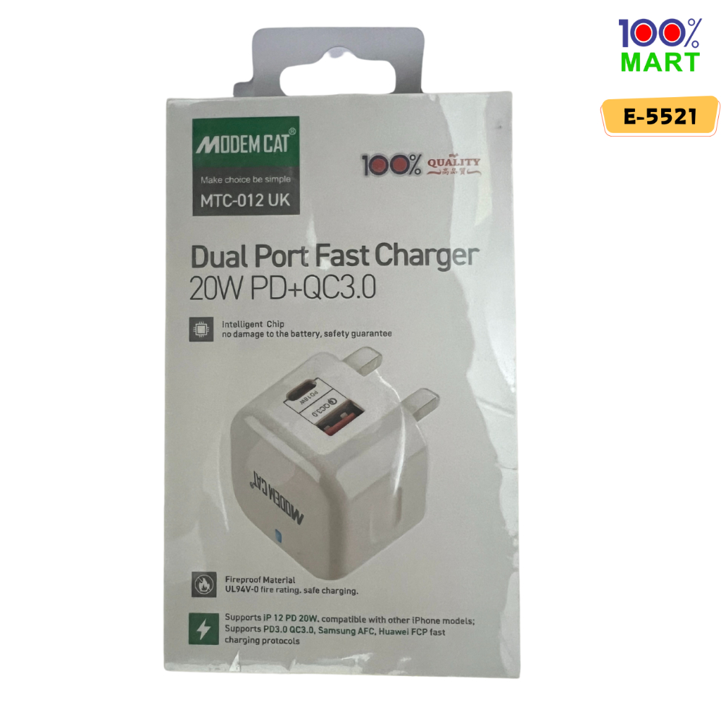 [100% Mart X Modem Cat] Dual-Port 20W PD+QC3.0 Fast Charging Charger 双槽 ...