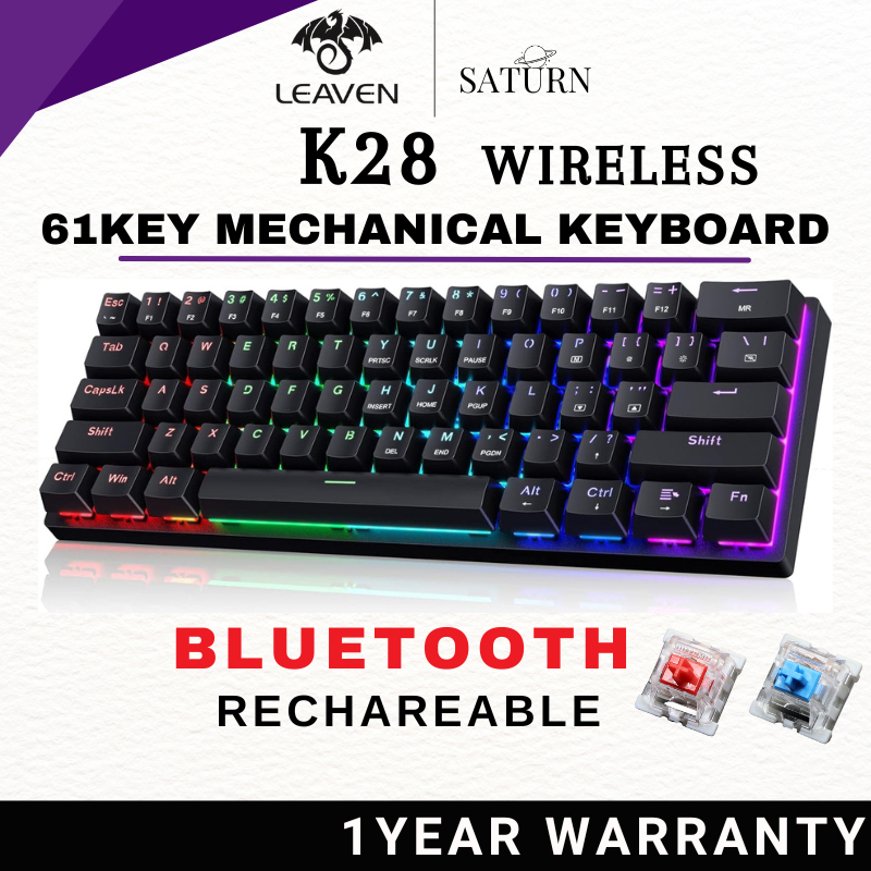 LEAVEN K28 Bluetooth Mechanical White Keyboard Gaming Wireless Mini ...
