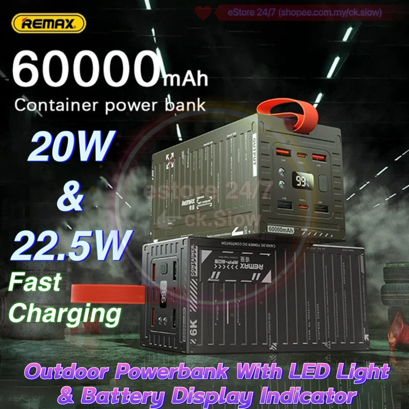 REMAX RPP 609 Container 20W 22.5W 60,000mAh Fast Charging LED Light Battery Display Outdoor ...