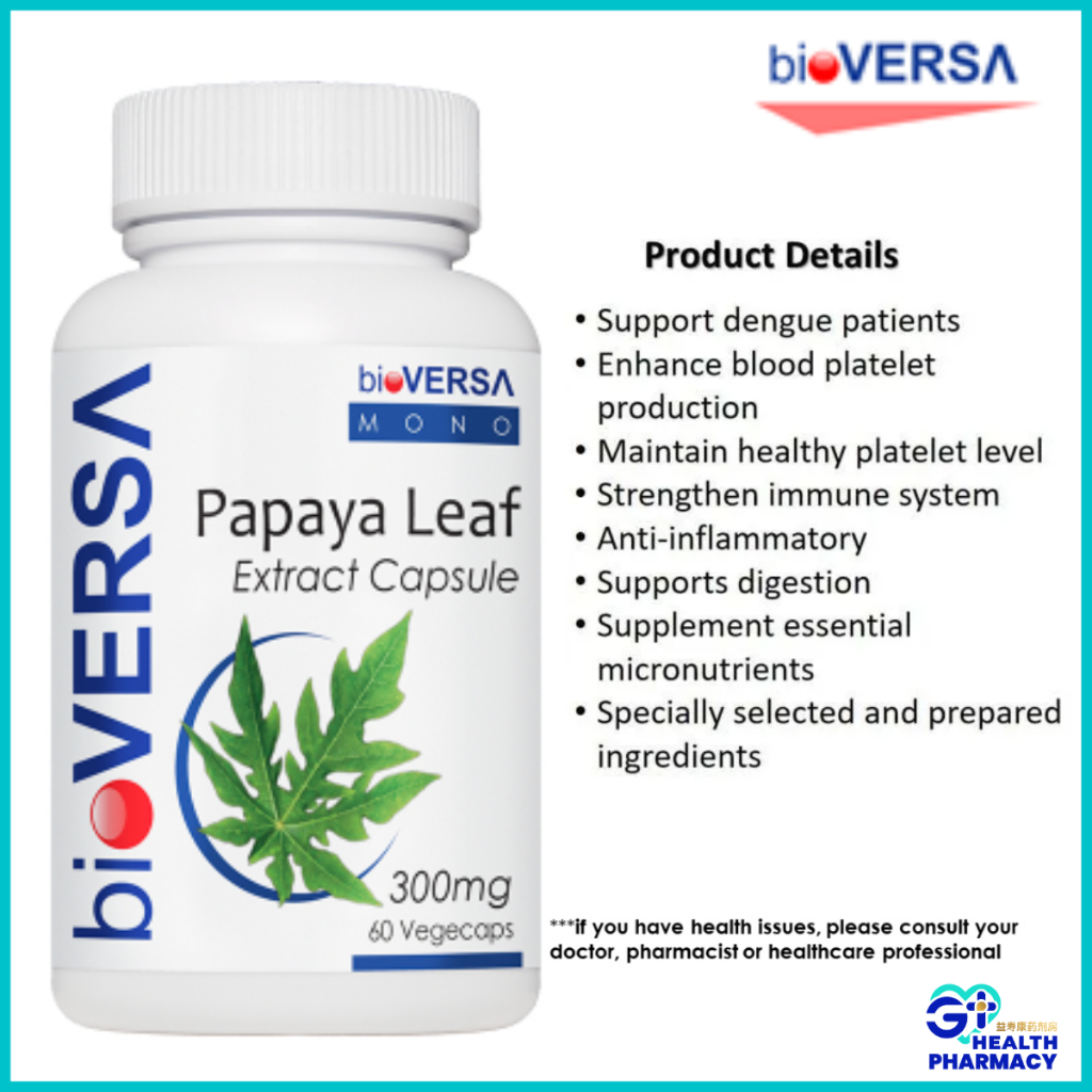 Bioversa Papaya Leaf Extract Daun Betik Demam Denggi Capsule 300mg 60s ...