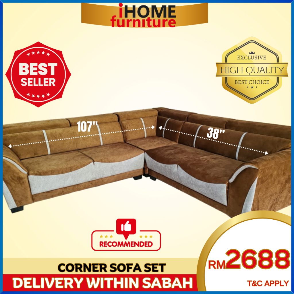 iHOME SABAH FURNITURE 🔥READY STOCK🔥Corner/L Shape Sofa/Water Resistance ...