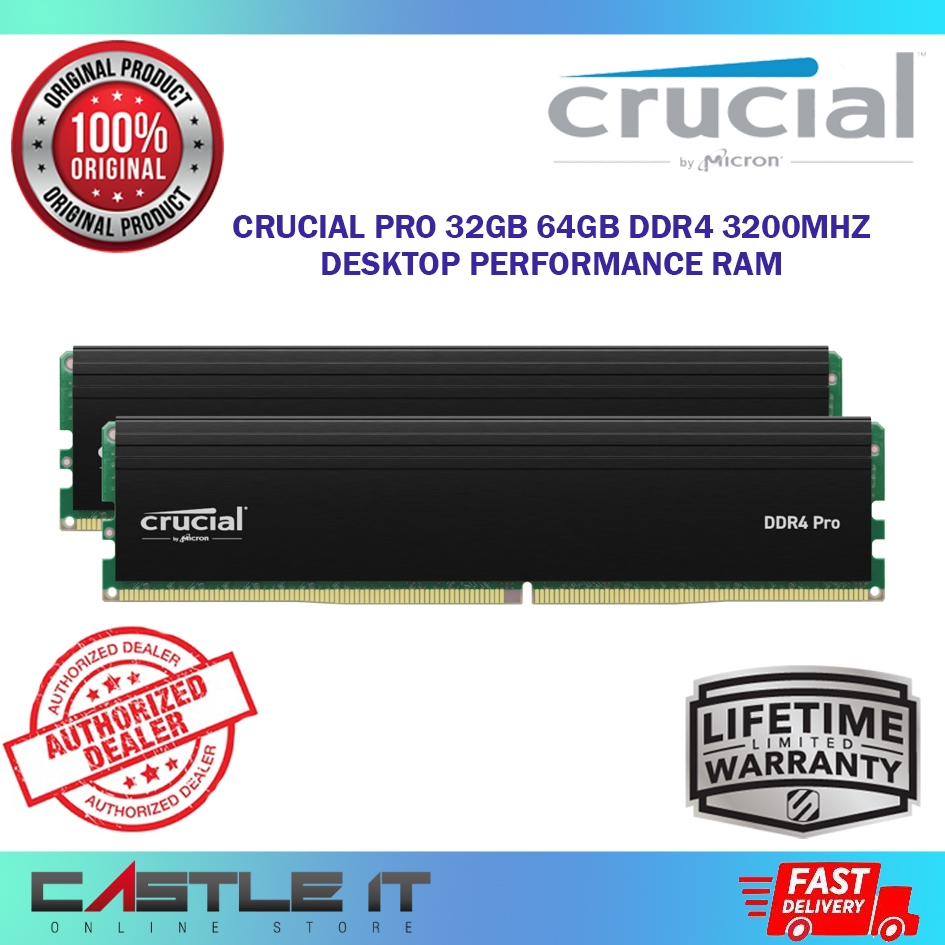 Crucial PRO DDR4 64GB / 32GB 3200MHZ PC3200 Kit of 2 (2x32GB) (2x16GB ...