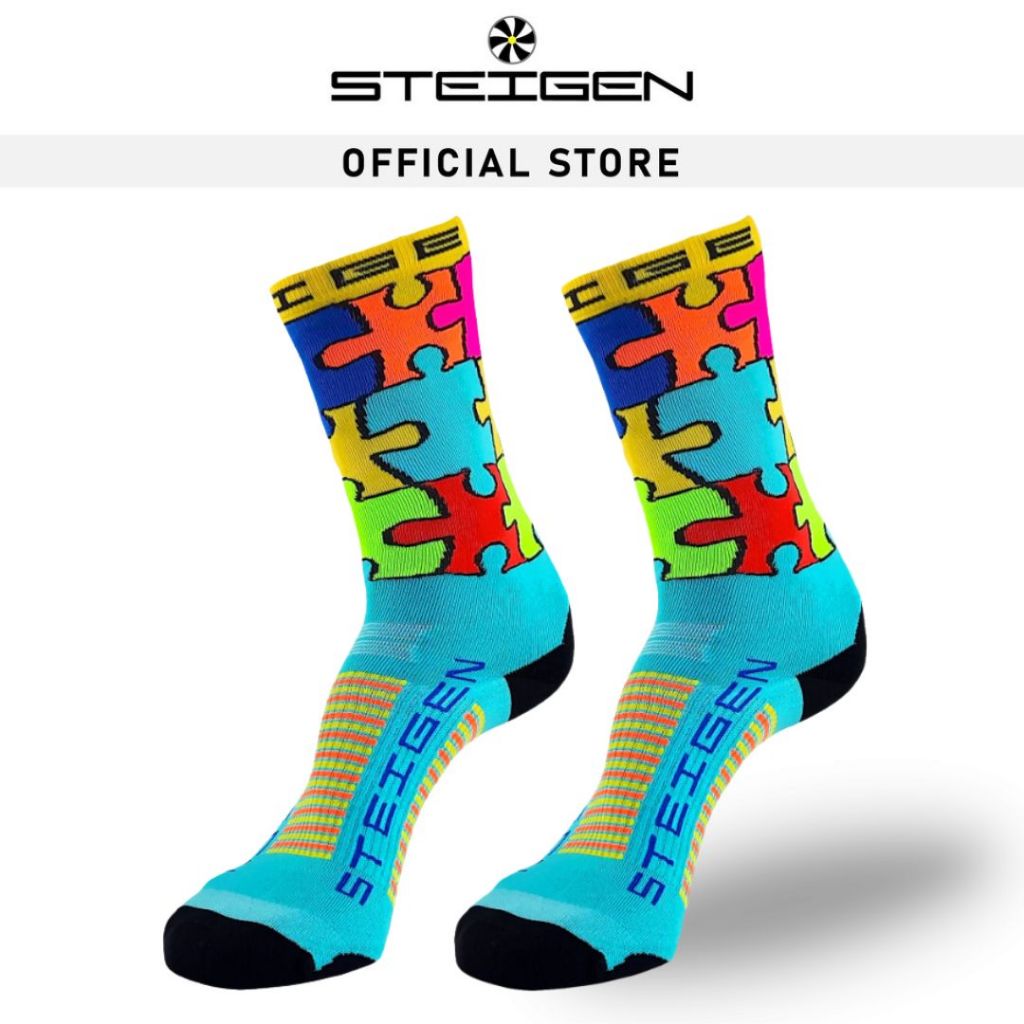 STEIGEN Jigsaw Multicolour Running Socks 3/4 Length Steigen Socks ...