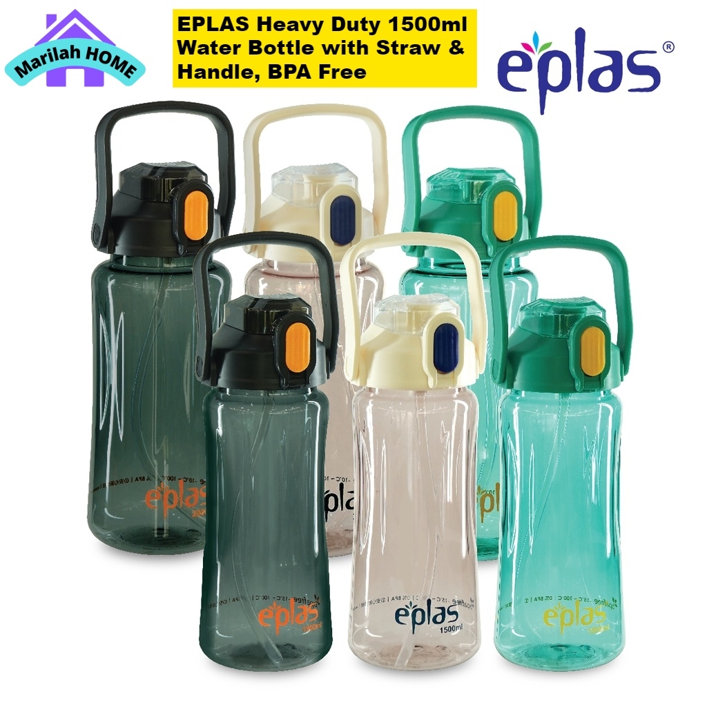 EPLAS HEAVY DUTY 1500ml Sport Drinking Bottle W/Spring Buffer Straw ...