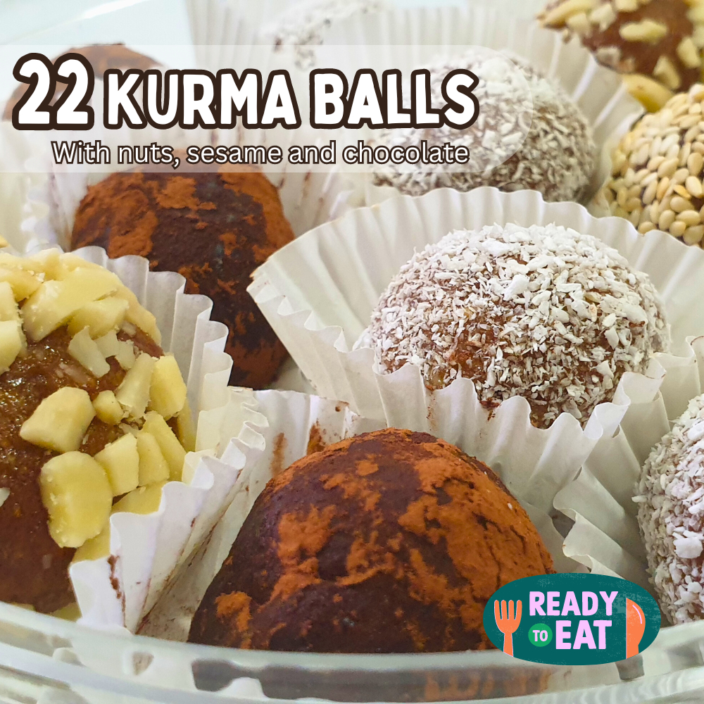 22 Organic Date Balls with nuts, sesame and chocolate, Bola kurma ...
