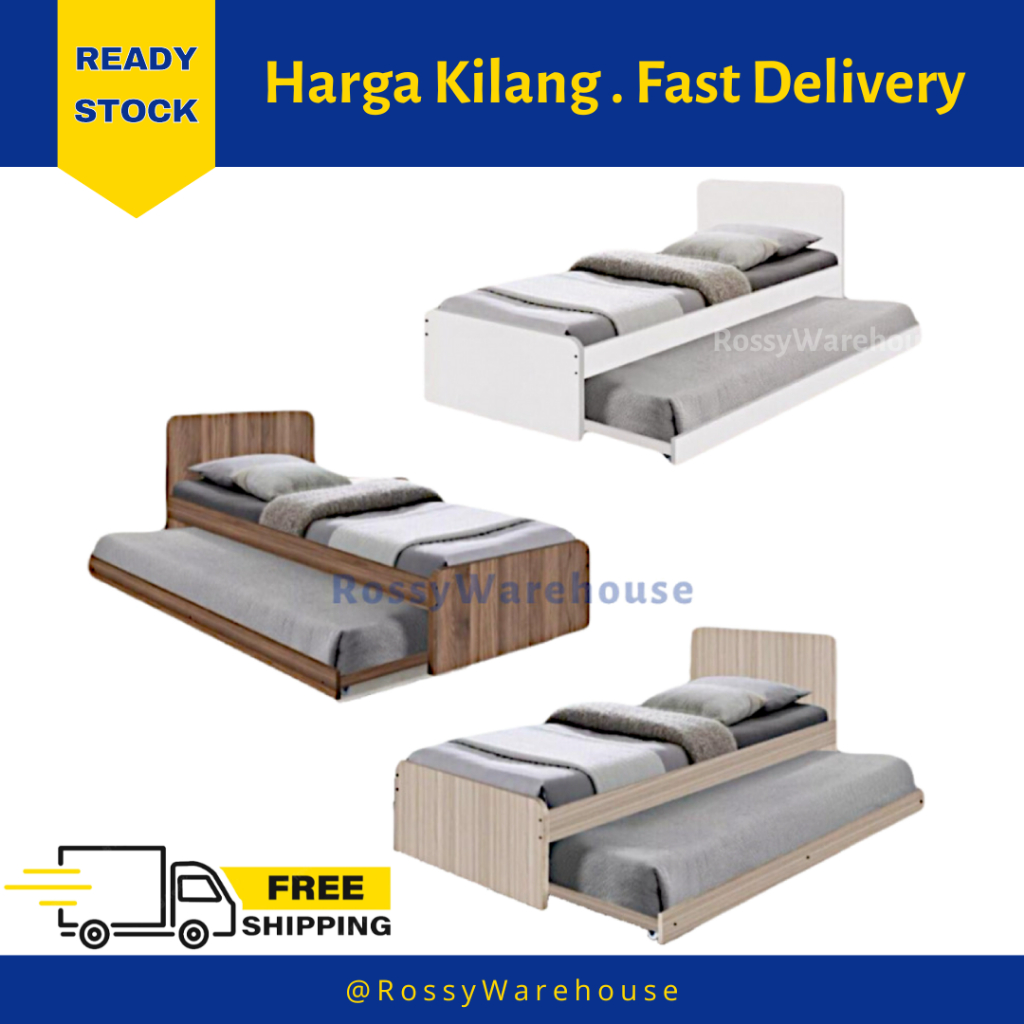 Simple Wooden Pull Out Bed / Katil Kayu Single / Katil Pull Out Single ...