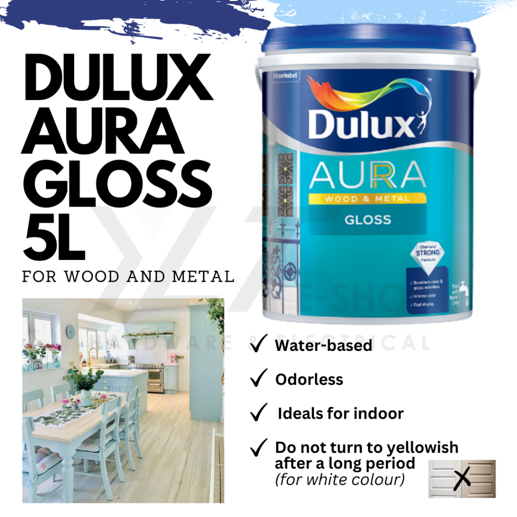 Dulux Aura Gloss 5L Cat Berkilat Besi & Kayu Water Based Cat Kayu Air ...