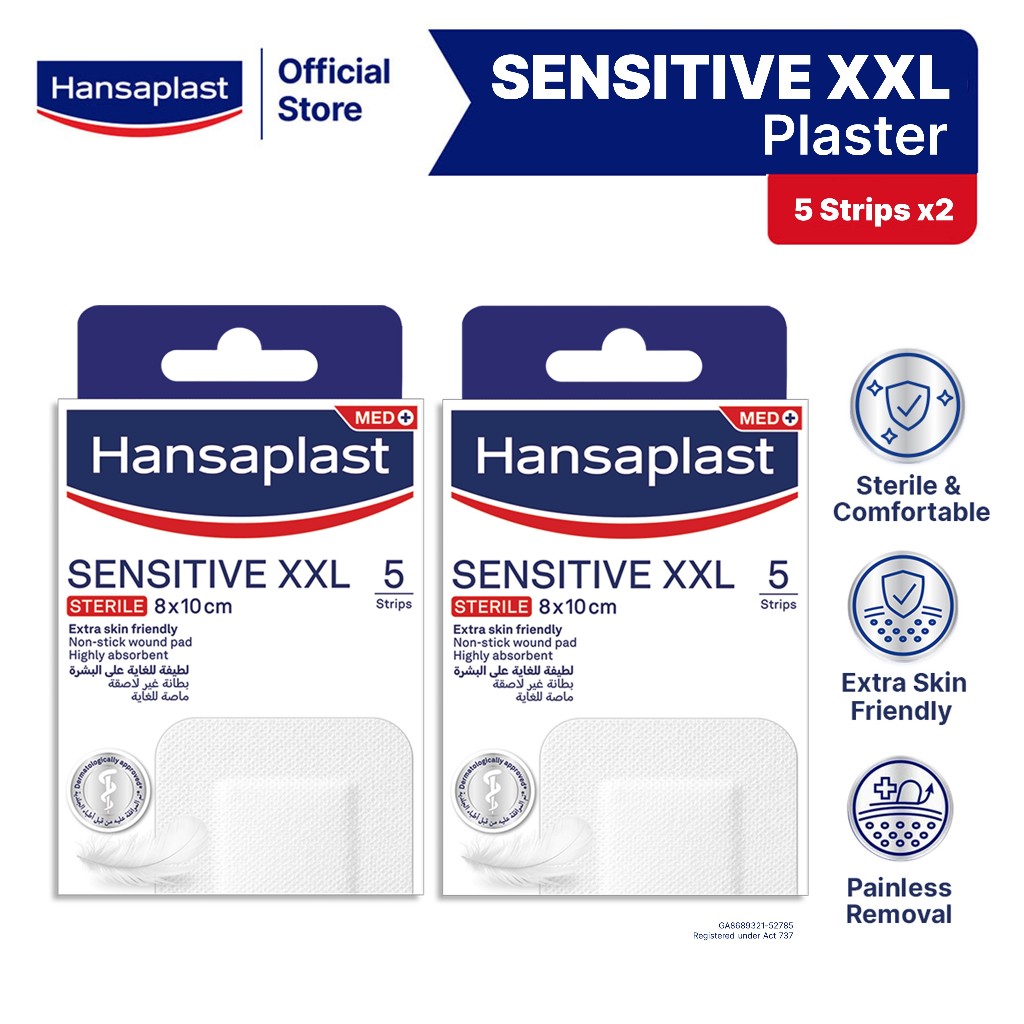 (Twinpack) Hansaplast Sensitive XXL Wound Plasters (5 Strips) 8cm X ...