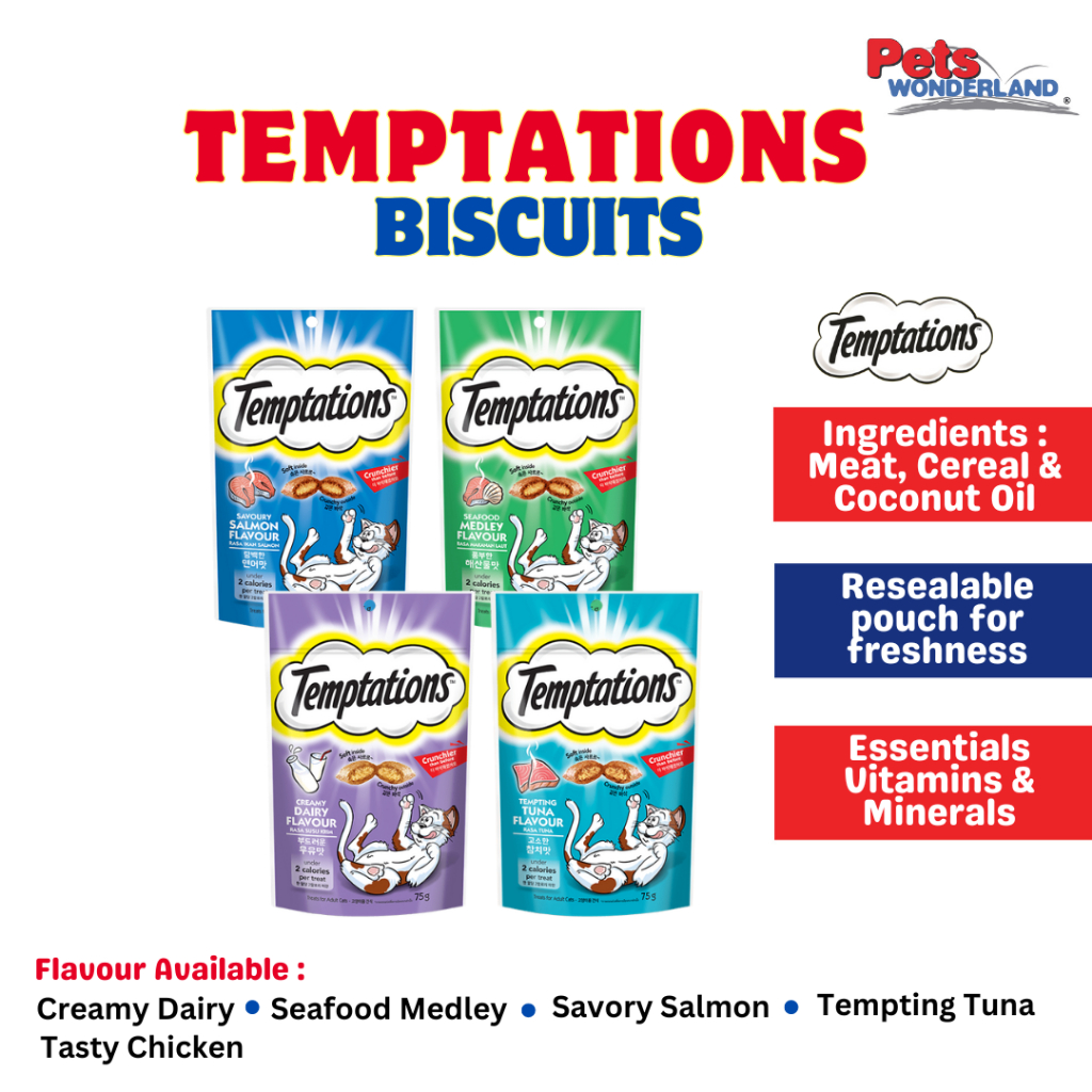 Temptation Cat Treats- Cat Adult Dry Food/Treat 75g - Assorted Flavor ...