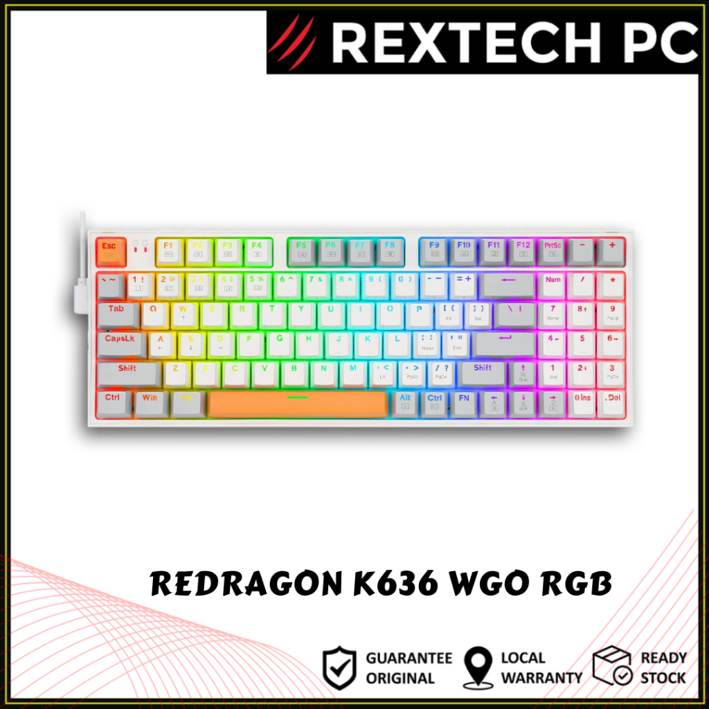 REDRAGON Wired K636 WGO RGB KITAVA V2 Red Switch Hot-swappable Mechanical Gaming Keyboard ...