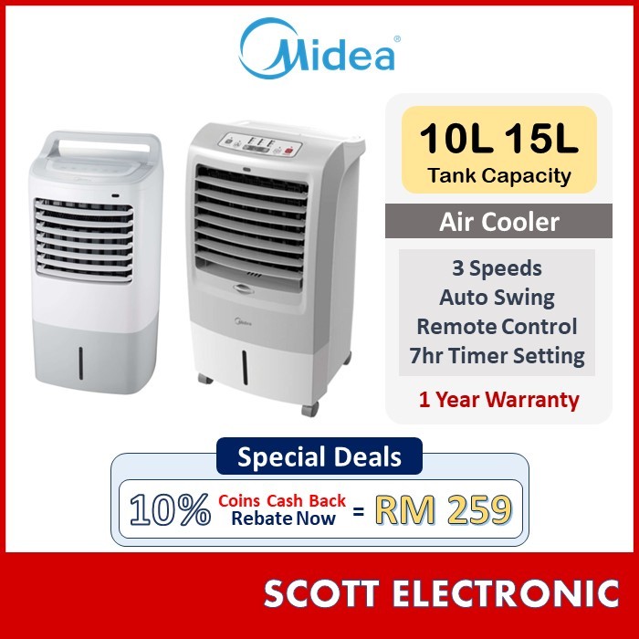 (Ready Stock) Midea Air Cooler 10L 15L with Remote Control MAC-120AR ...