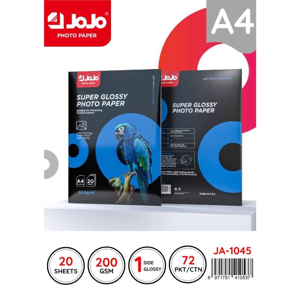 [ KIDARIO | JOJO ] A4 WATER RESISTANT INKJET GLOSSY PHOTO PAPER 20'S ( 160GSM - 260GSM) | INKJET ...