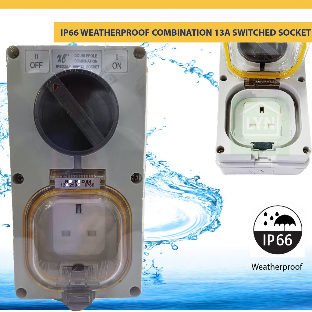 IP66 13A 3pin Outdoor Switch Socket Waterproof Weatherproof Outdoor ...