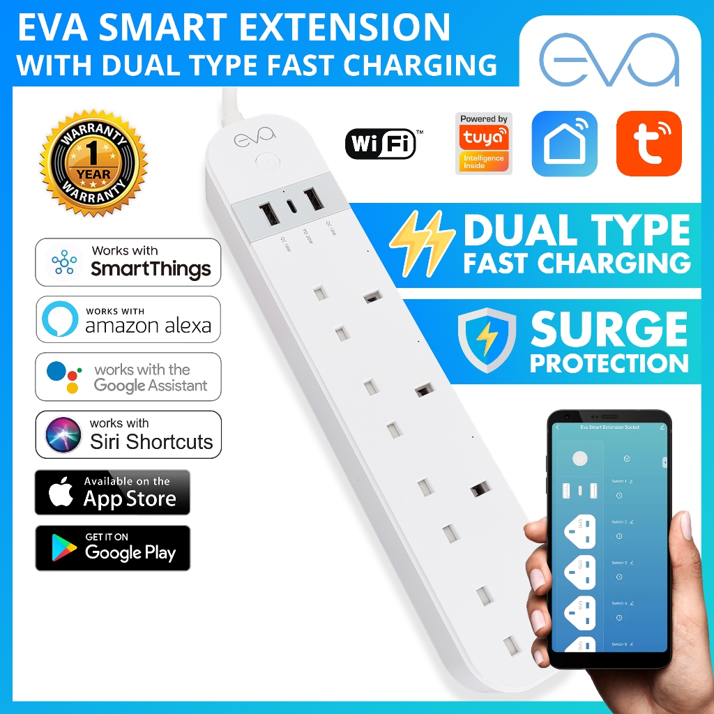[NEW] Eva Smart Extension Socket Dual Fast Charging Works on Tuya Smart ...