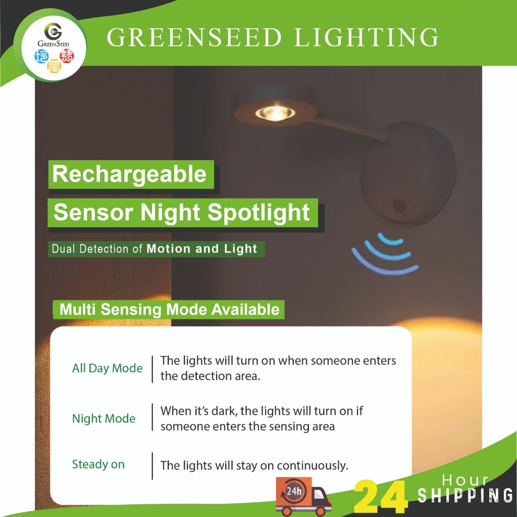 LED Motion Sensor Wall Light Spotlight Wireless USB Rechargeable 3 ...