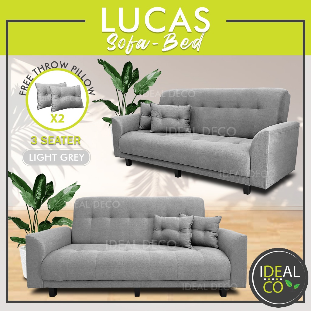 (Free Delivery) Lucas Sofa Bed : Water Repellent Fabric Full Foldable Solid Wood Sofas (3 Seater ...