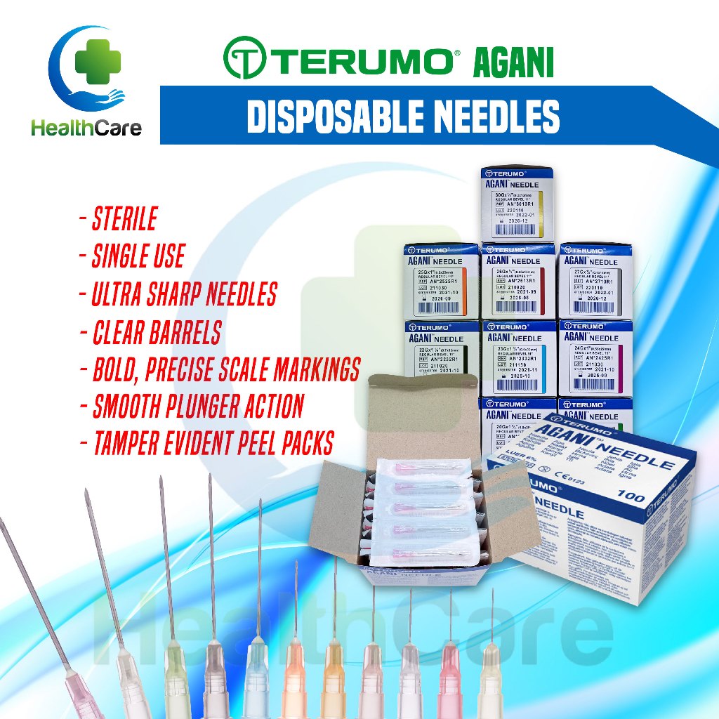 Terumo AGANI Disposable Needle 18G/ 20G/ 21G/ 22G/ 23G/ 24G/ 25G/ 26G ...