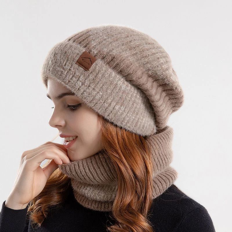 2pc (Beanie + Scarf) Woolen Knitted Hiking Warm Earmuff Mafla Winter ...