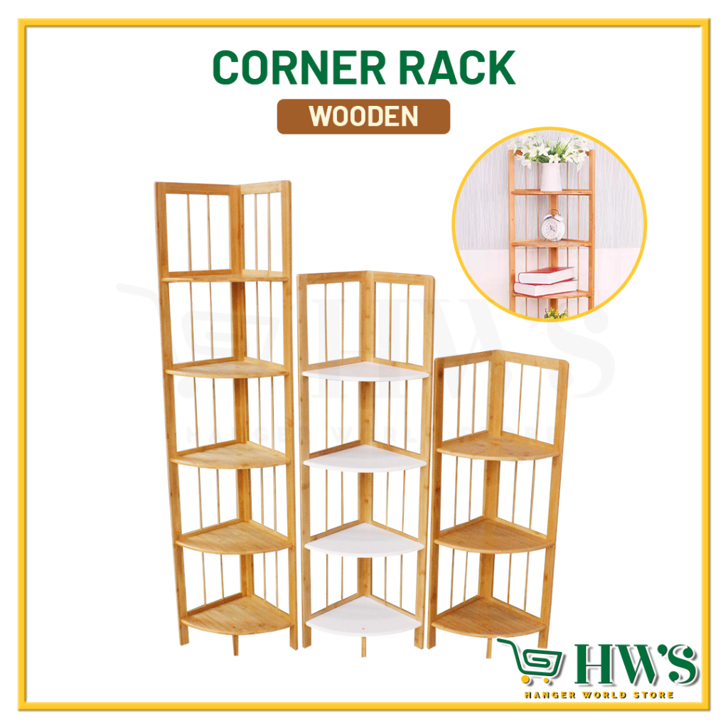 HWS CORNER RACK WOODEN CORNER RACK 3 / 4 / 5 LAYER RACK MULTIFUNCTION ...